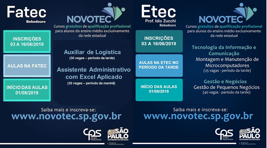 Inscrições para o programa Novotec terminam no domingo (16/06)